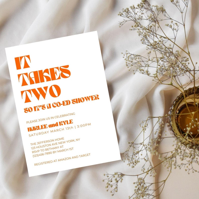 Co Ed Baby Shower Invitation, It Takes Two so It's A Co Ed Shower ...