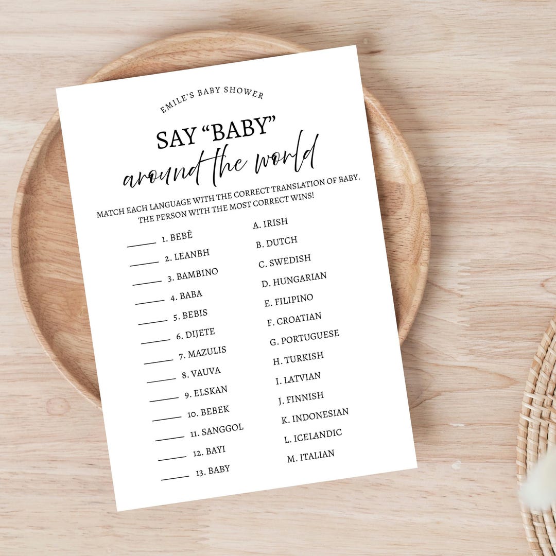 BABY Around the World Baby Shower Game, Baby Translation Game ...