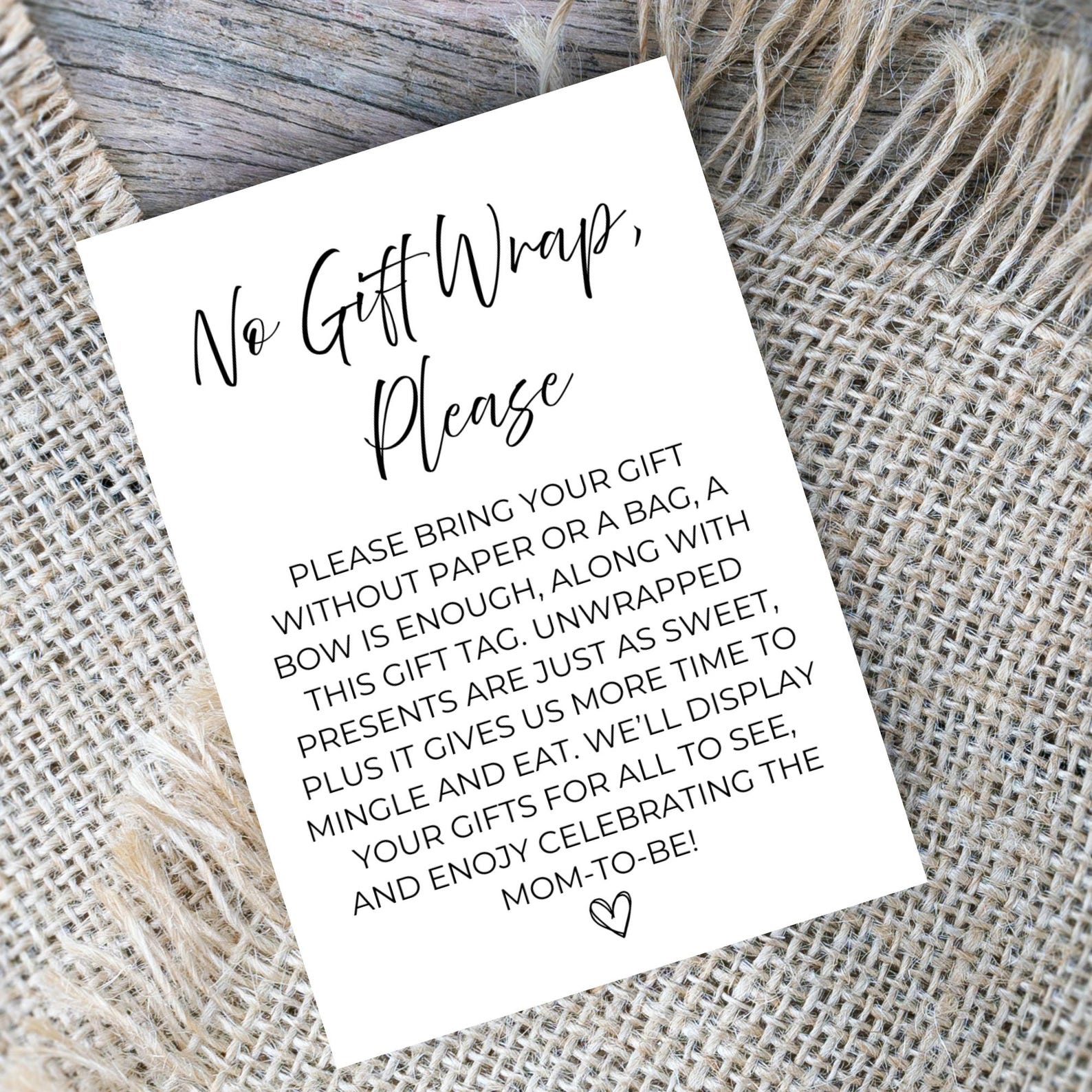 No Gift Wrap Request Baby Shower Card, Gifts for Baby, Editable Canva ...