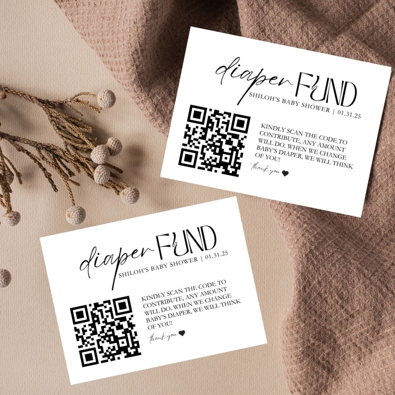 Diaper Fund Card With QR Codes, Baby Shower Card, Donations for Diapers ...