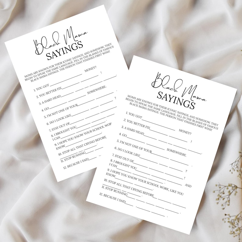 Editable Black Baby Shower Games, Mama Sayings, Finish the Phrase ...