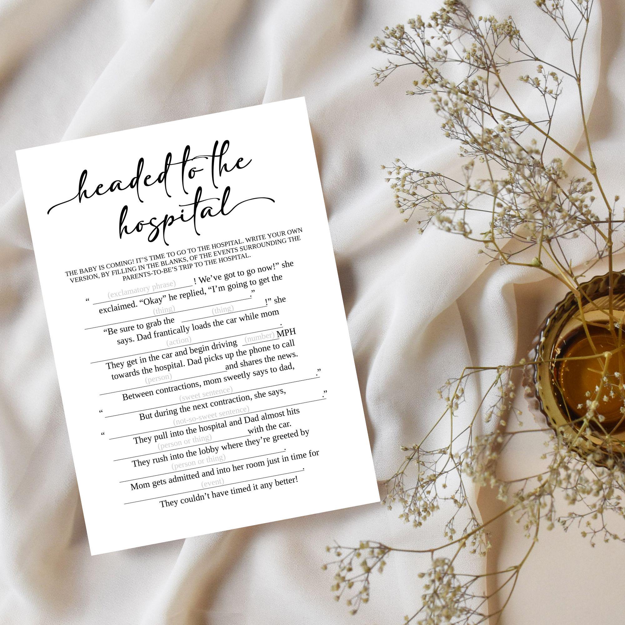 Headed to the Hospital, Printable Baby Shower Games, Fill in the Blanks ...