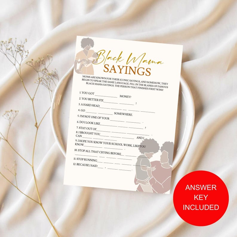 Black Mama Sayings Baby Shower Game, Fill in the Blanks, Black Mom ...
