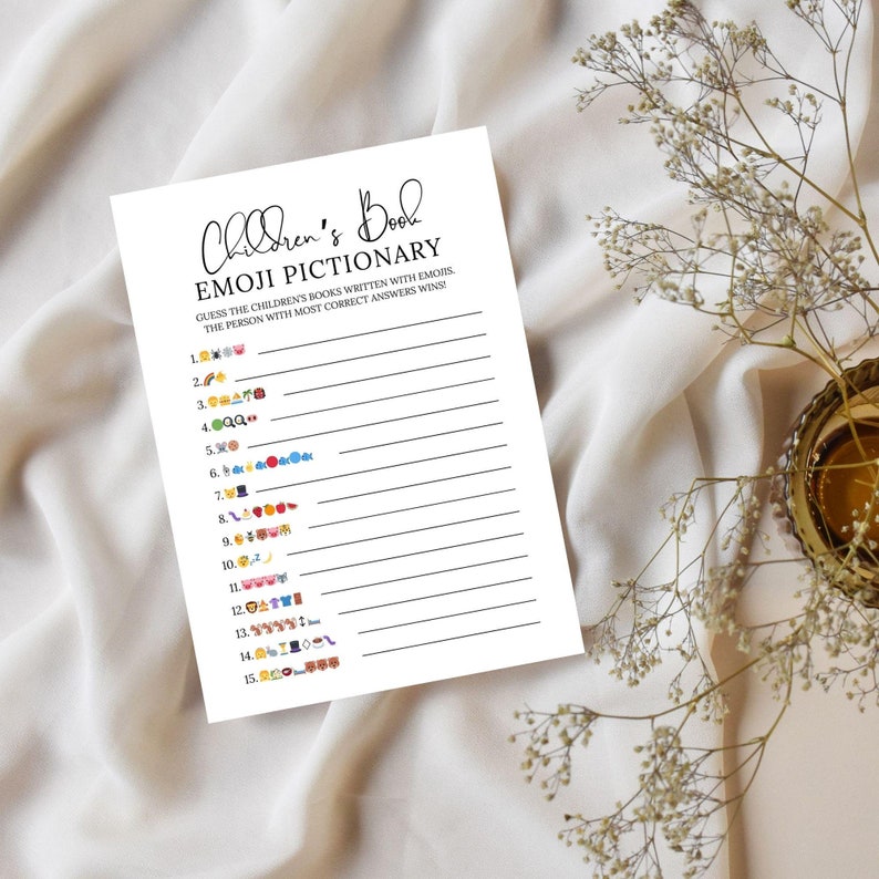 Children's Book Emoji Pictionary Game, Emoji Baby Shower Game Children ...