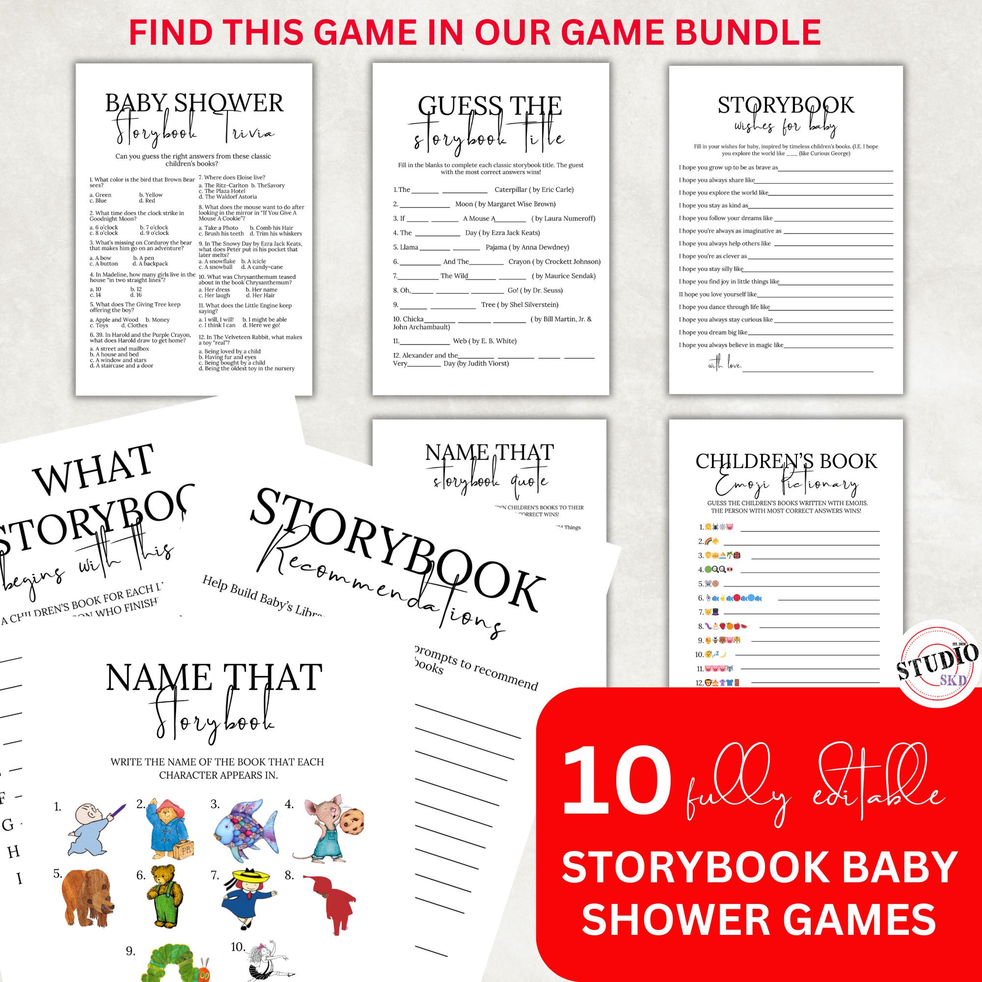 Name That Story Book Game, Baby Shower Games, Guess the Storybook ...