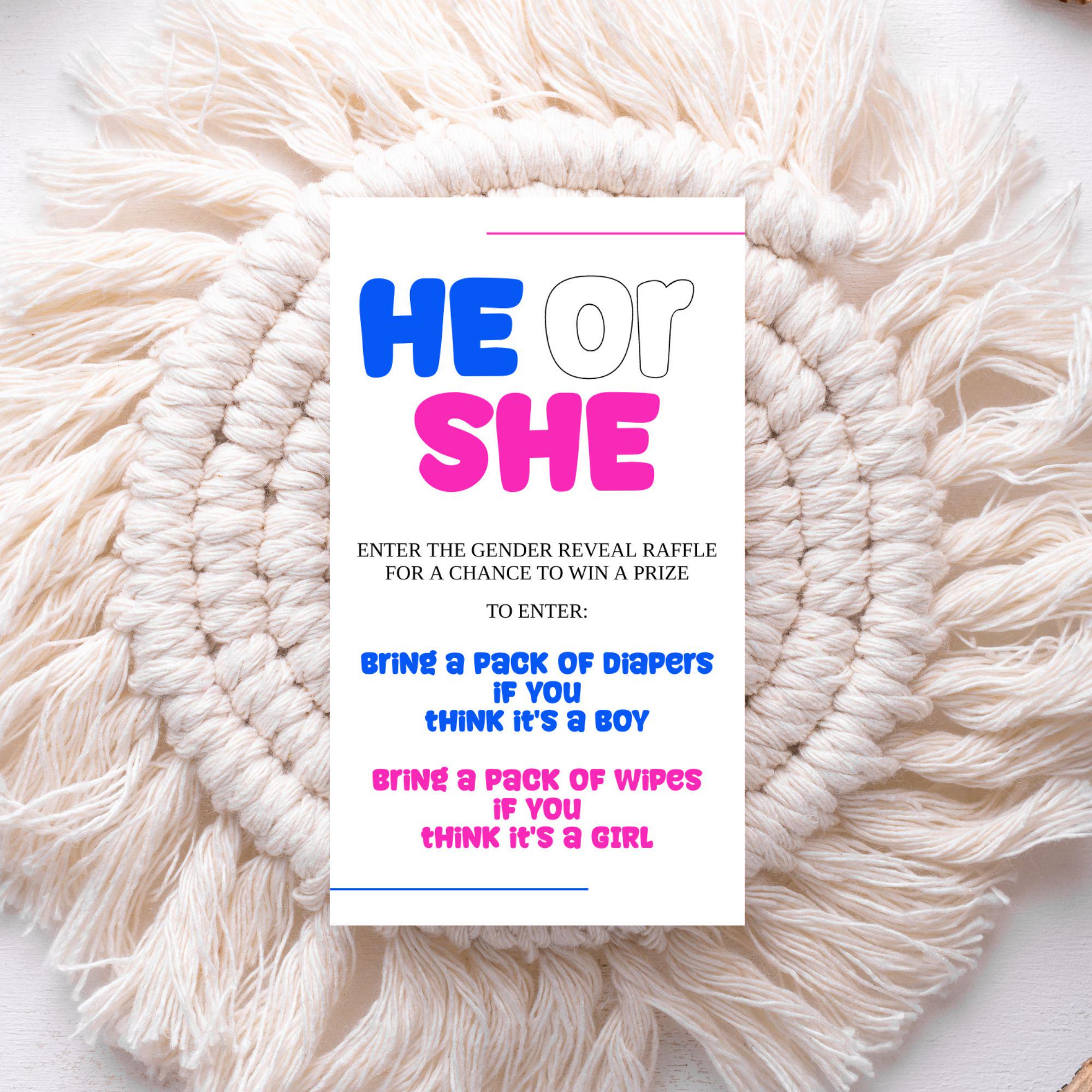 Diapers or Wipes Gender Reveal Raffle, Vote He or She Gender Raffle ...