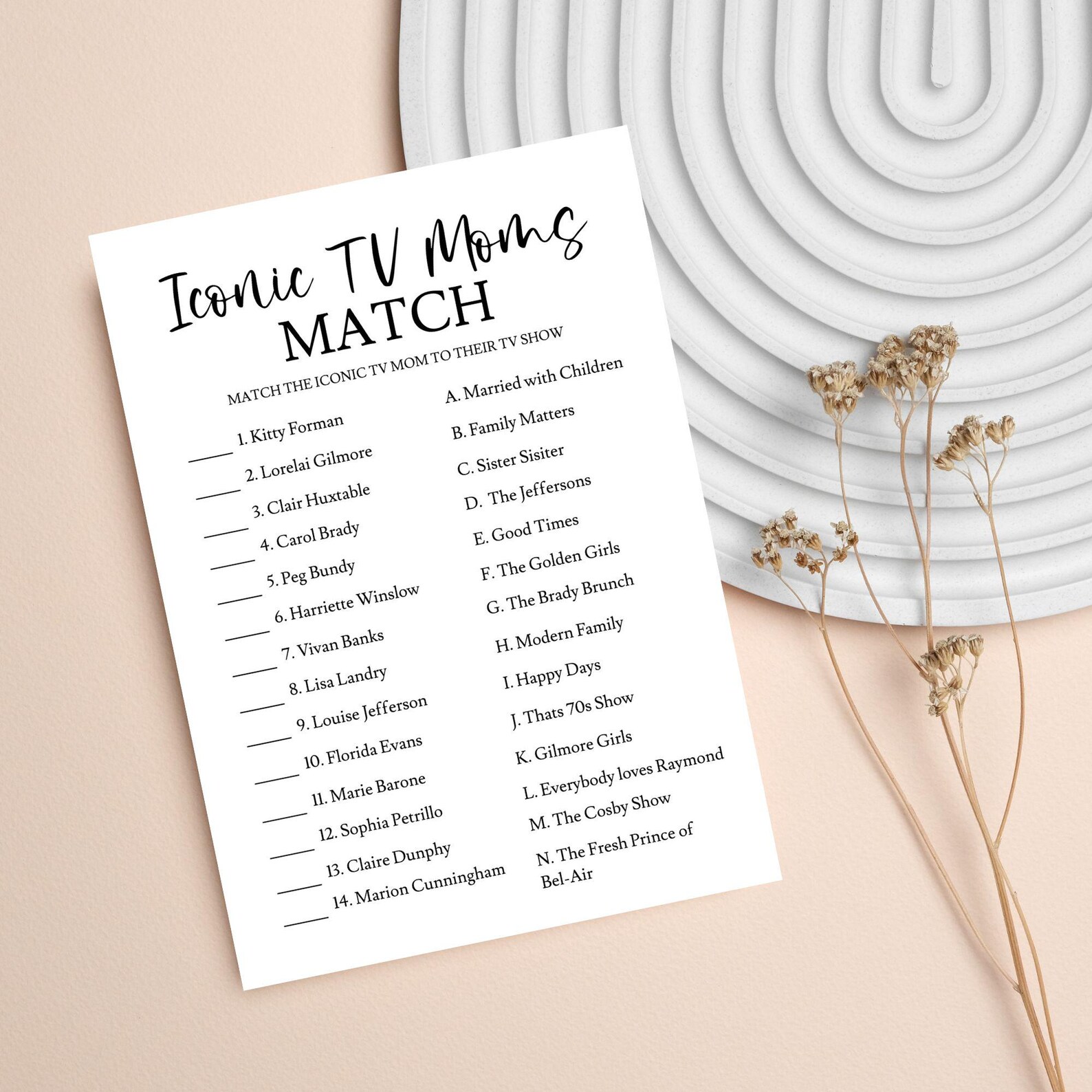 Iconic TV Moms Match, Baby Shower Games, Baby Shower Matching Game ...