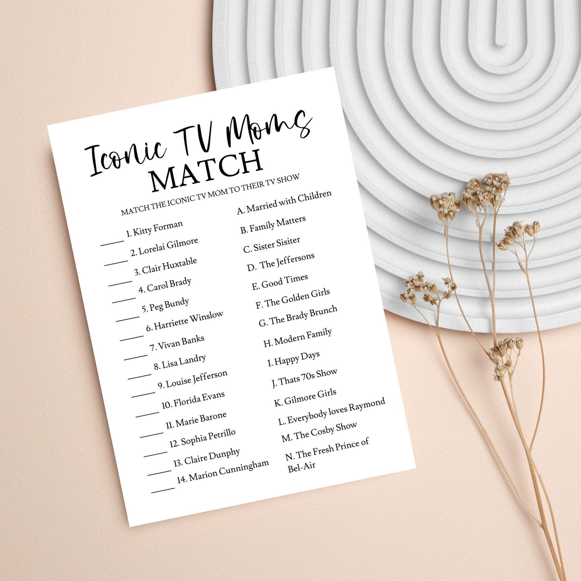 Iconic TV Moms Match, Baby Shower Games, Baby Shower Matching Game ...