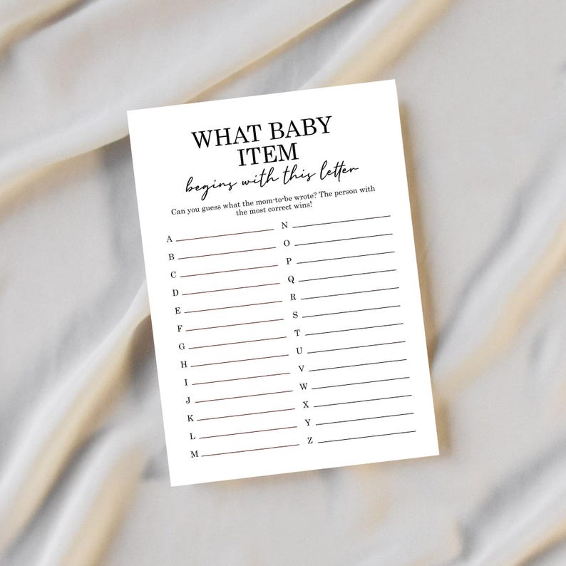 Alphabet Baby Shower Game, What Baby Item Begins With This Letter Game ...