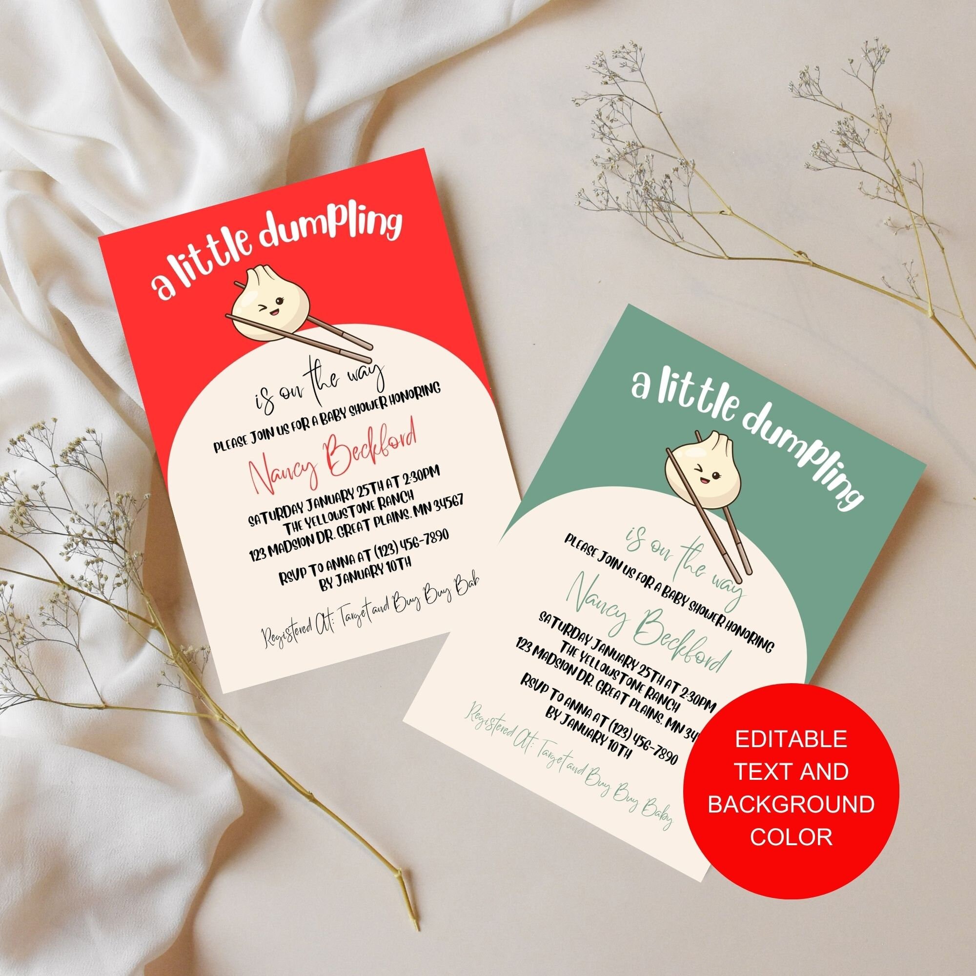 A Little Dumpling is on It's Way Baby Shower Invitation, Dim Sum Bao ...