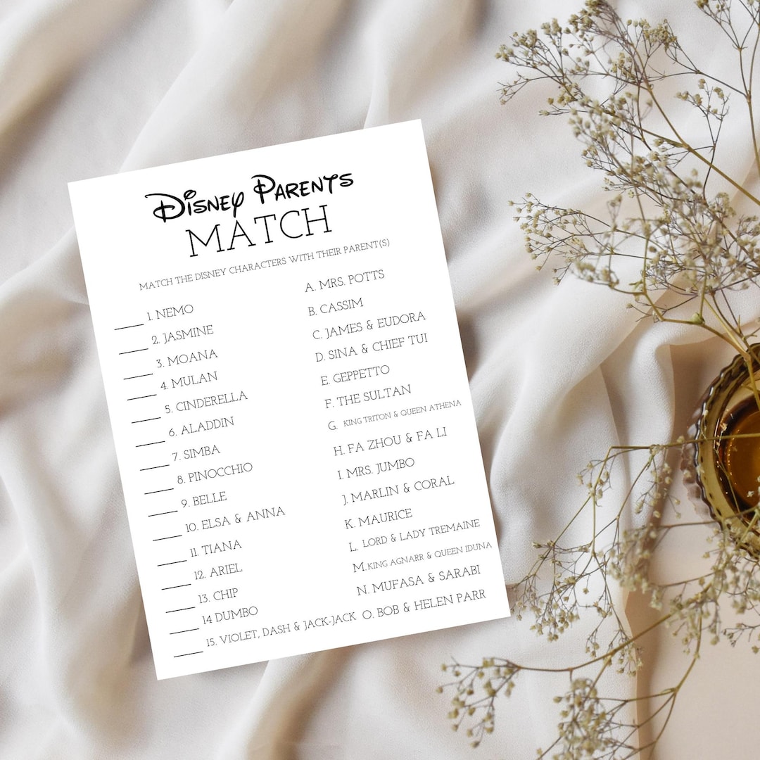 Parents Match Baby Shower Game, Match the Parents, Cartoon Characters ...