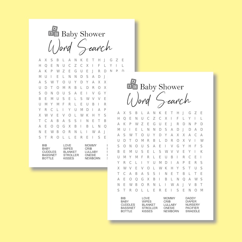 Baby Shower Word Search Game Baby Shower Fun Digital - Etsy