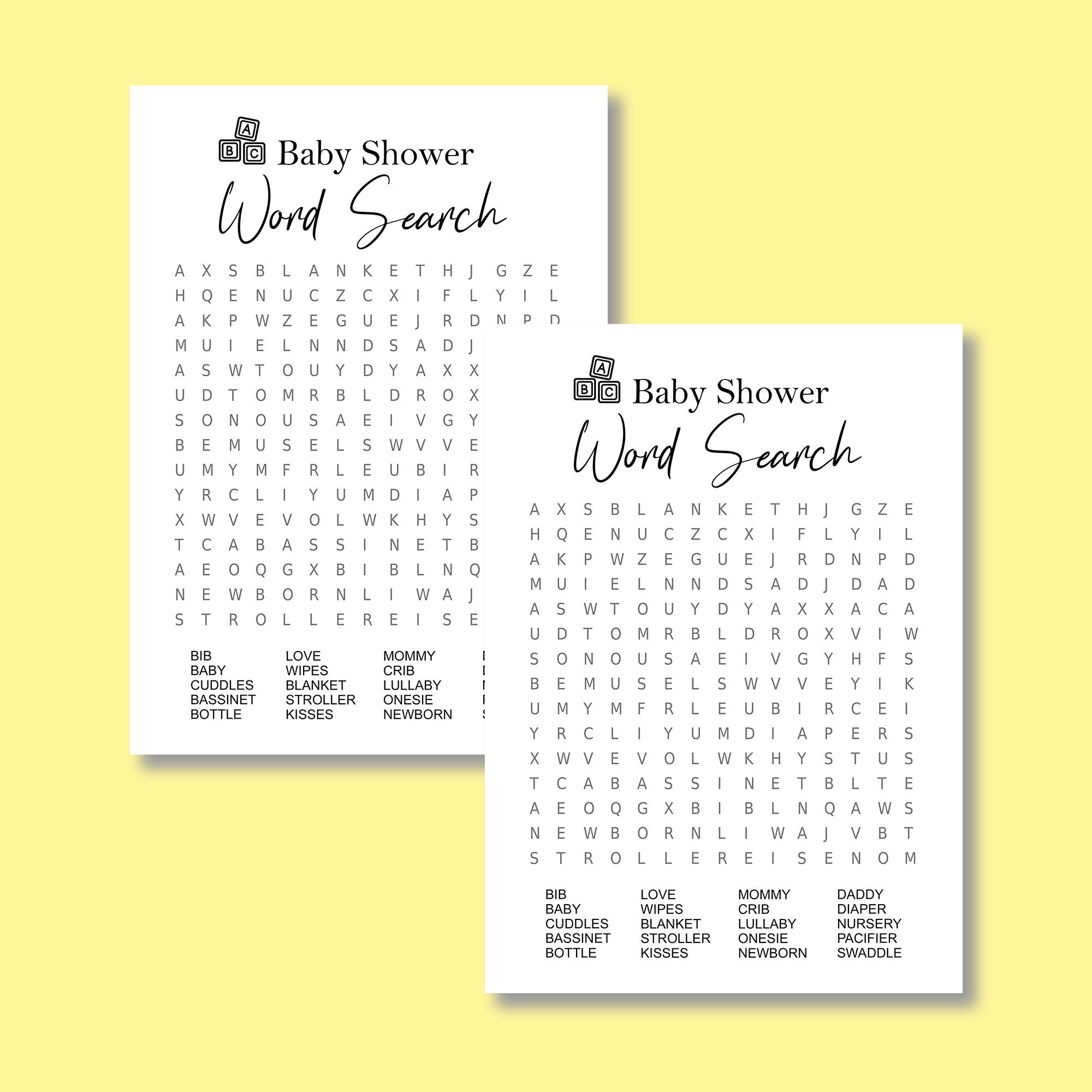 Baby Shower Word Search Game Baby Shower Fun Digital - Etsy