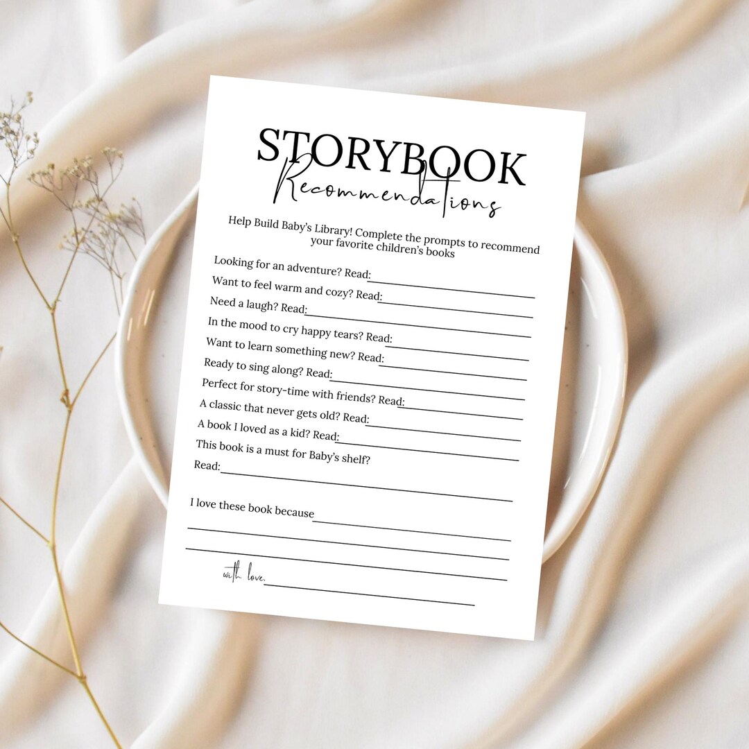 Storybook Baby Shower Games, Children's Book Recommendation Card ...