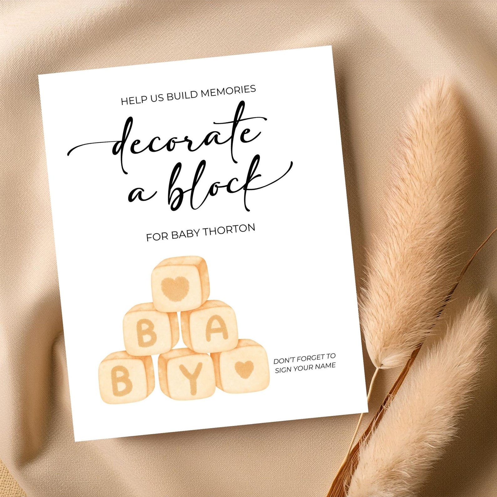 Decorate a Block Baby Shower Activity, Baby Shower Keepsake, Baby ...