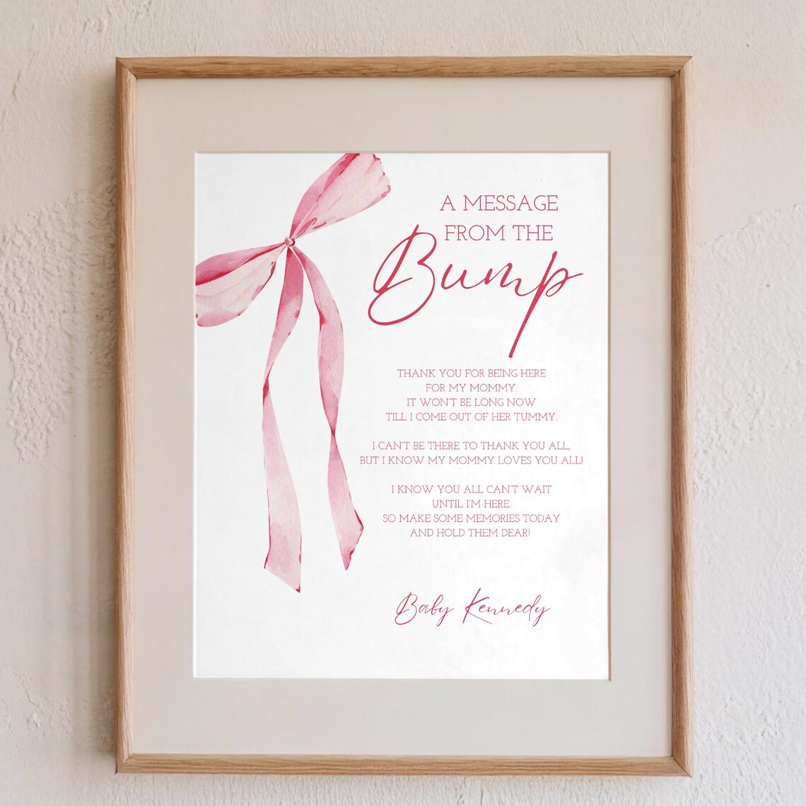 Pink Bow Message From the Bump Baby Shower Sign, Coquette Sweet Message ...