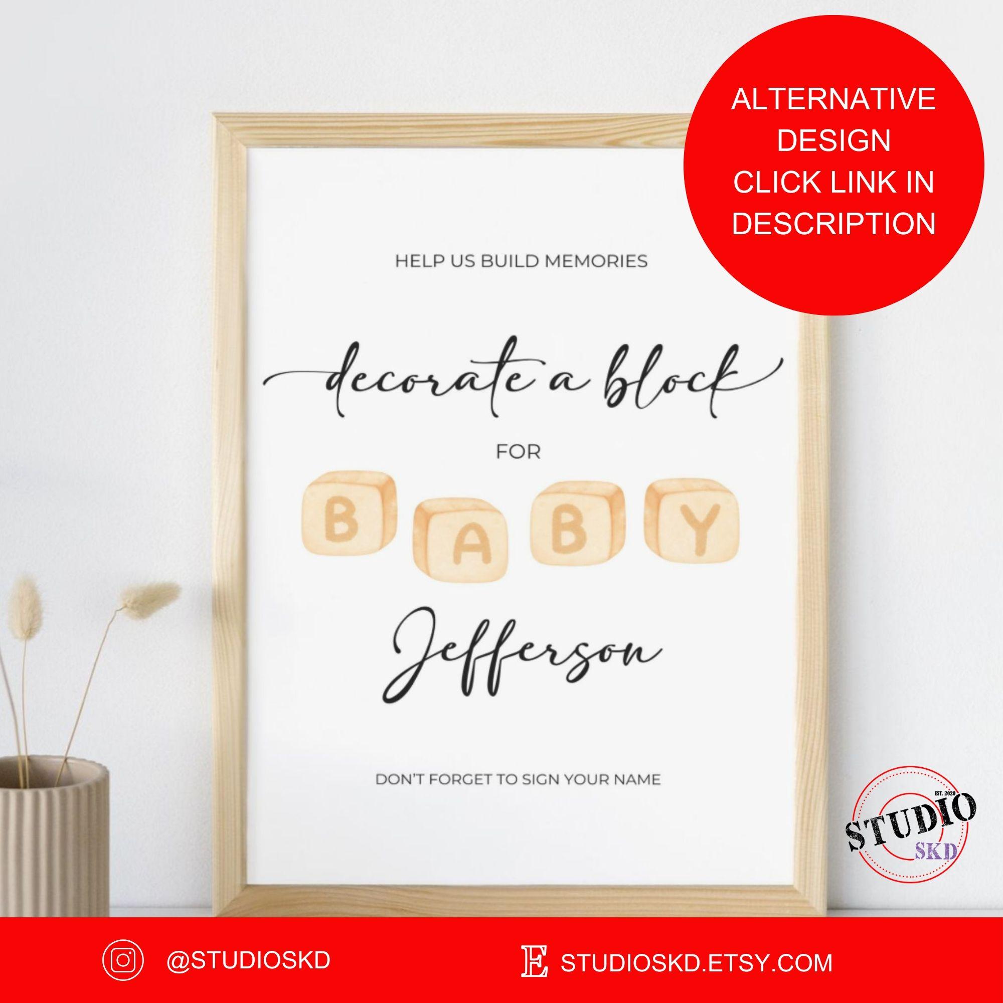 Decorate a Block Baby Shower Activity, Baby Shower Keepsake, Baby ...