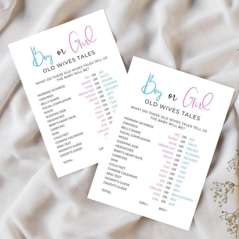 Old Wives Tale Gender Reveal Game, Boy or Girl, Old Wives Tale Baby ...
