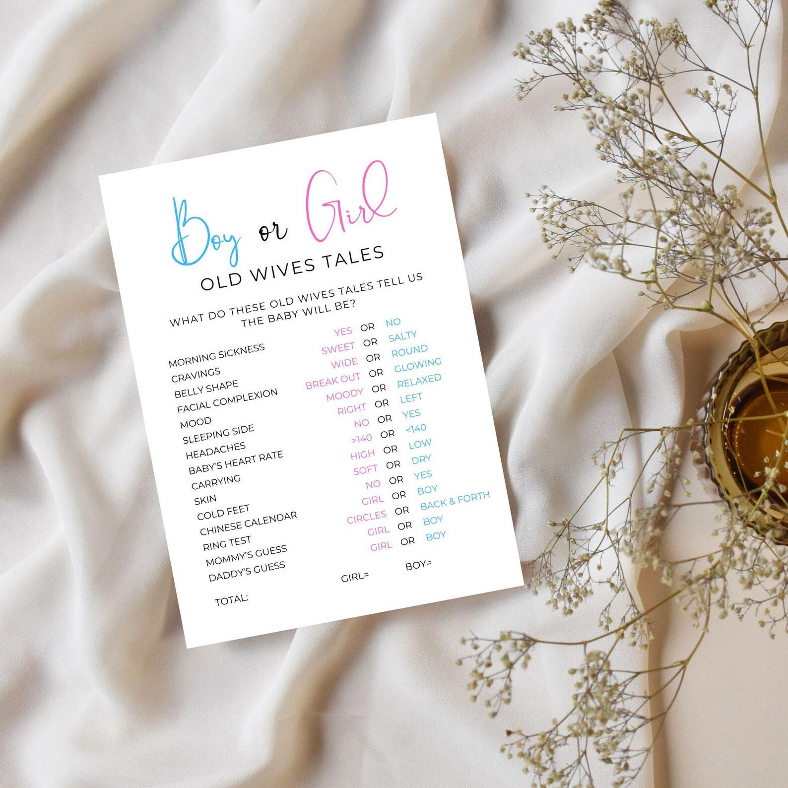 Old Wives Tale Gender Reveal Game, Boy or Girl, Old Wives Tale Baby ...