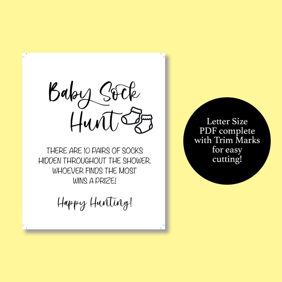 Baby Sock Hunt Baby Shower Game Sign Instant Printable Template - Etsy
