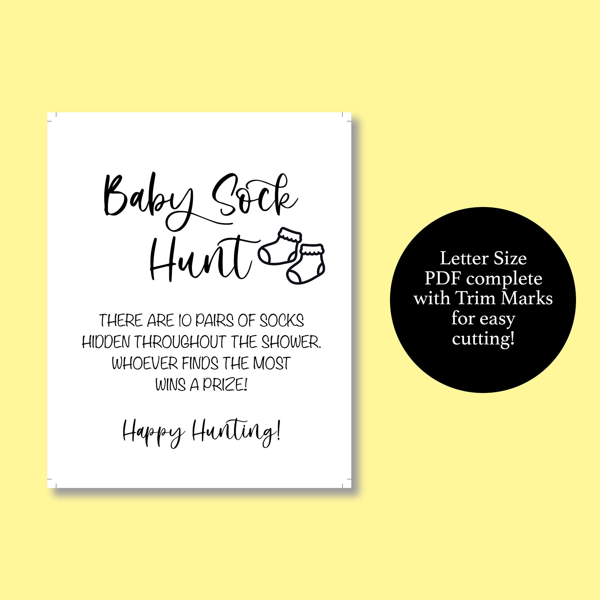 Baby Sock Hunt Baby Shower Game Sign Instant Printable Template - Etsy