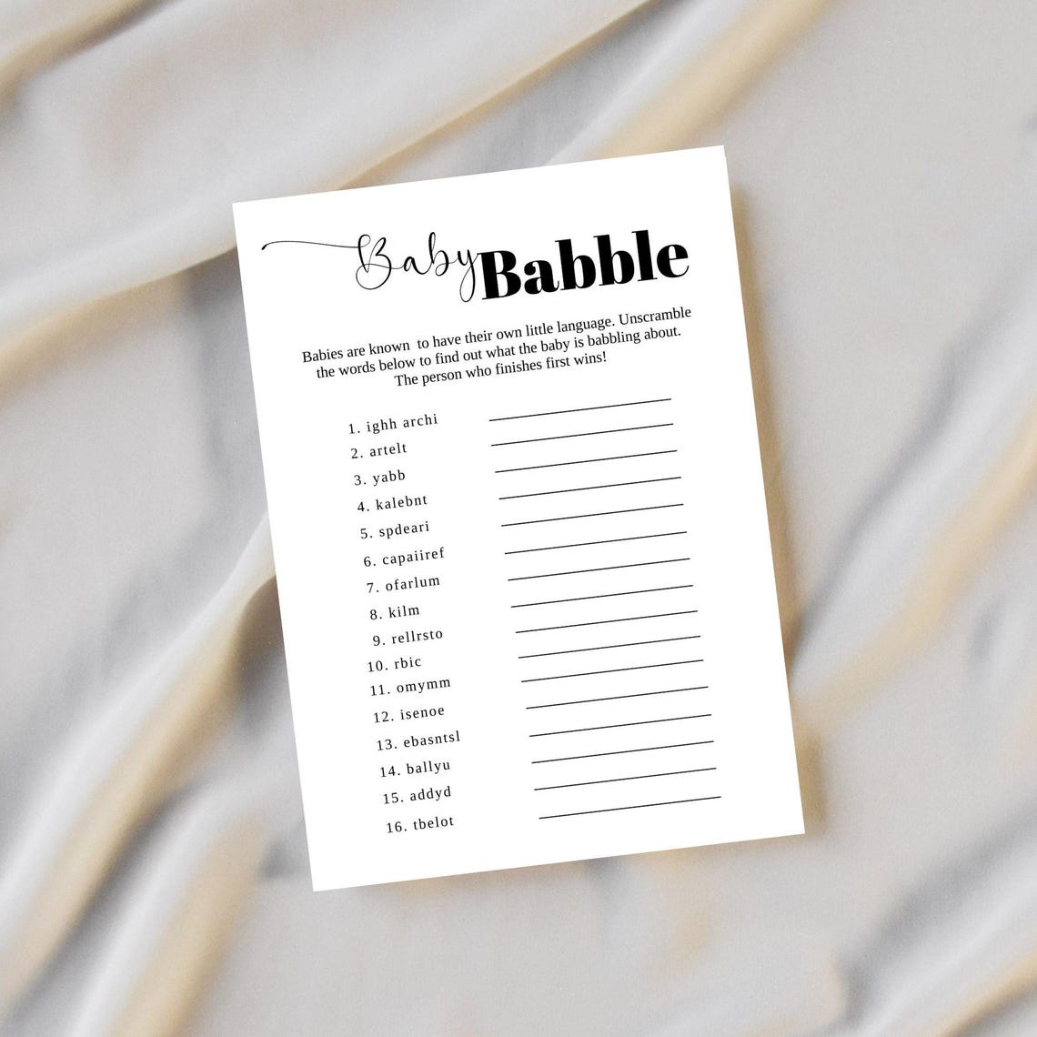 Baby Babble Word Scramble Game Card Baby Shower Unscramble Activity ...