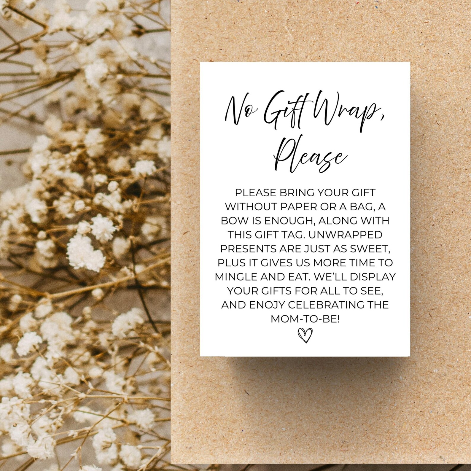 No Gift Wrap Request Baby Shower Card, Gifts for Baby, Editable Canva ...