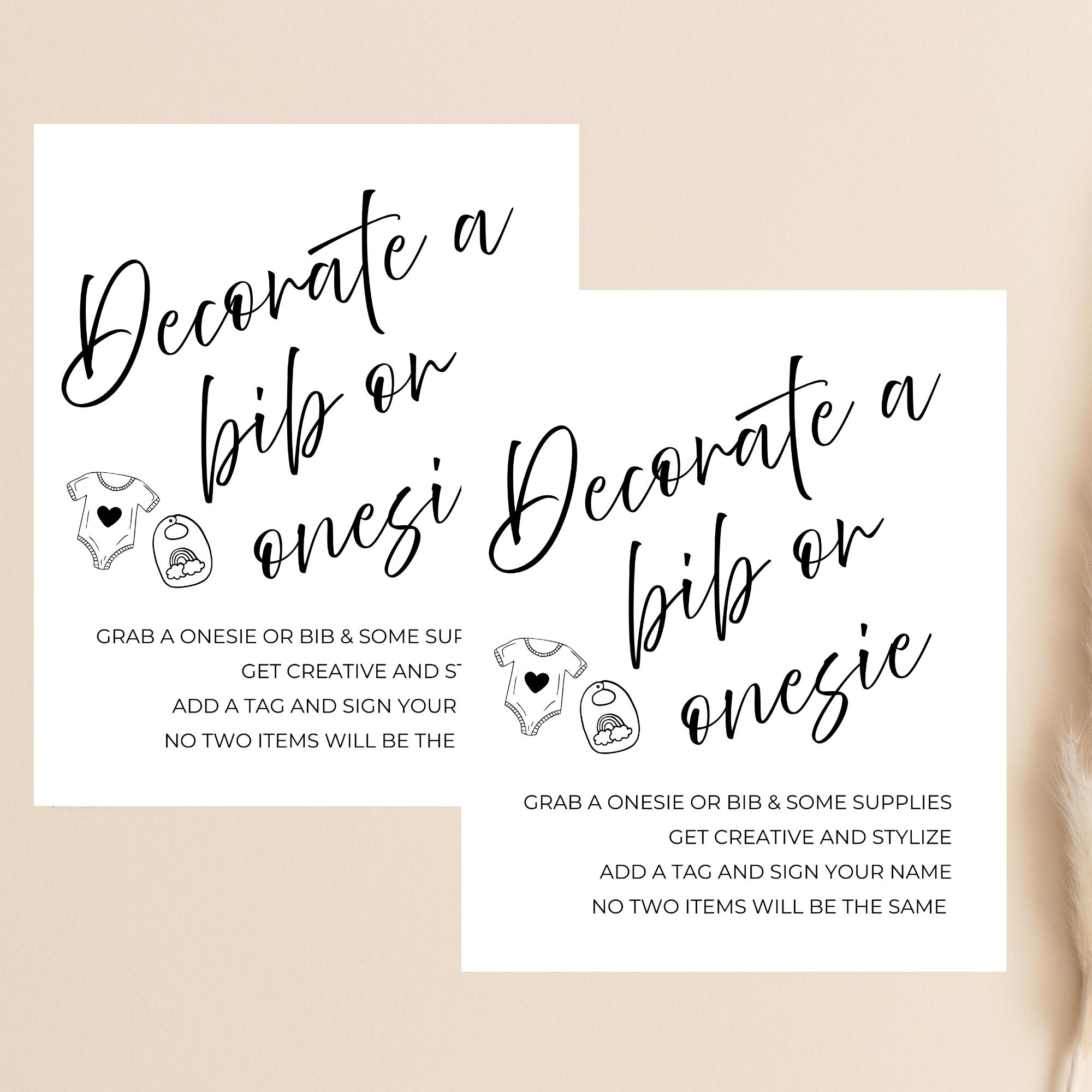 Decorate A Bib or Onesie Baby Shower Activity Sign, Onesie Station Sign ...