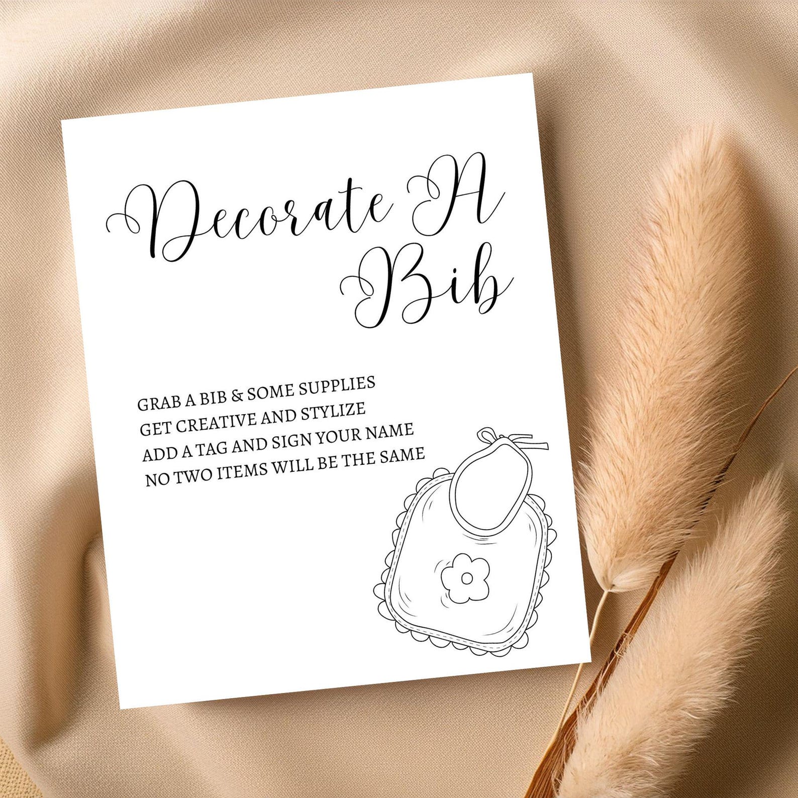 Design a Bib Sign, Baby Shower Activity Sign, Decorate a Bib Baby ...