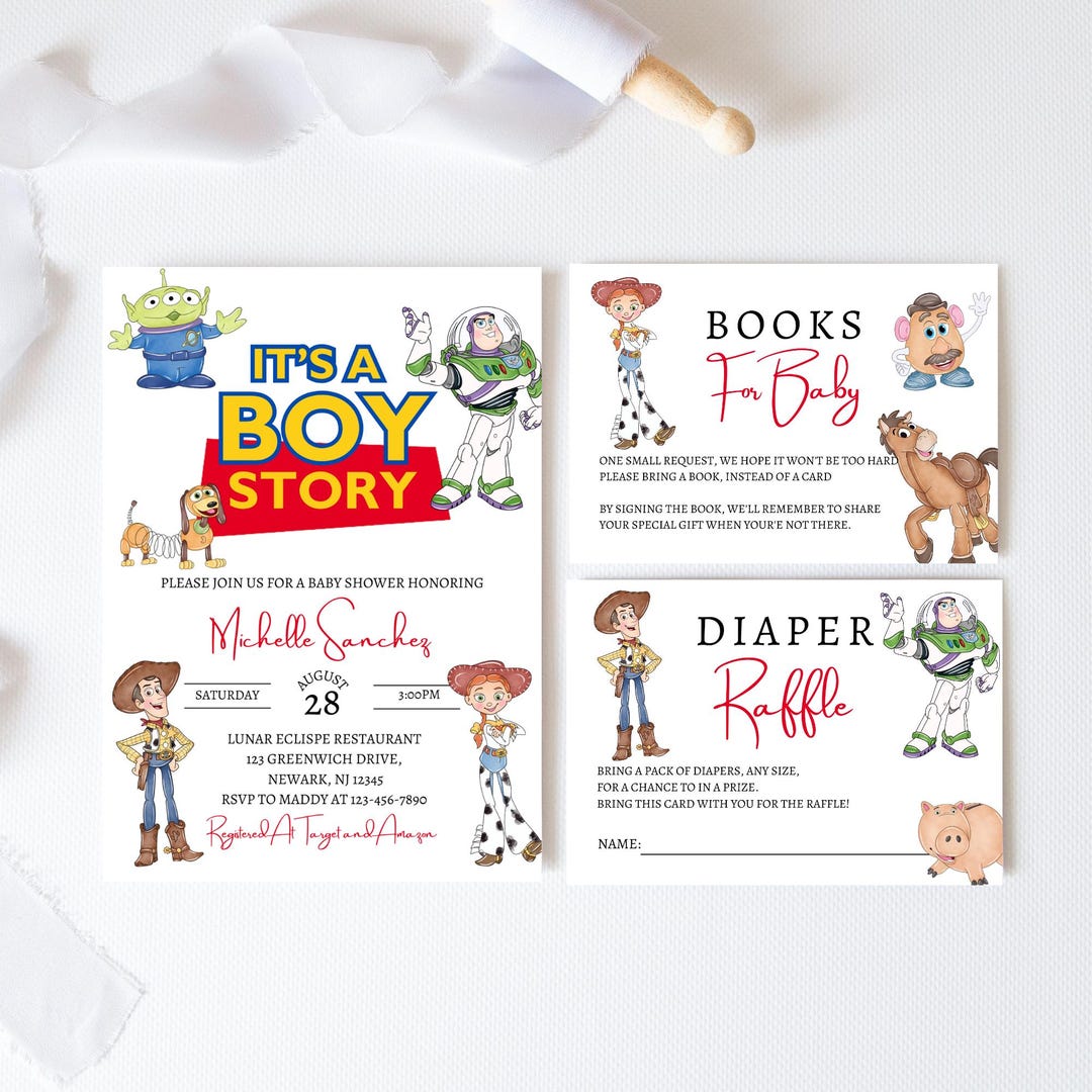 It's A Boy Story Baby Shower Invitation Suite, Books for Baby, Diaper ...