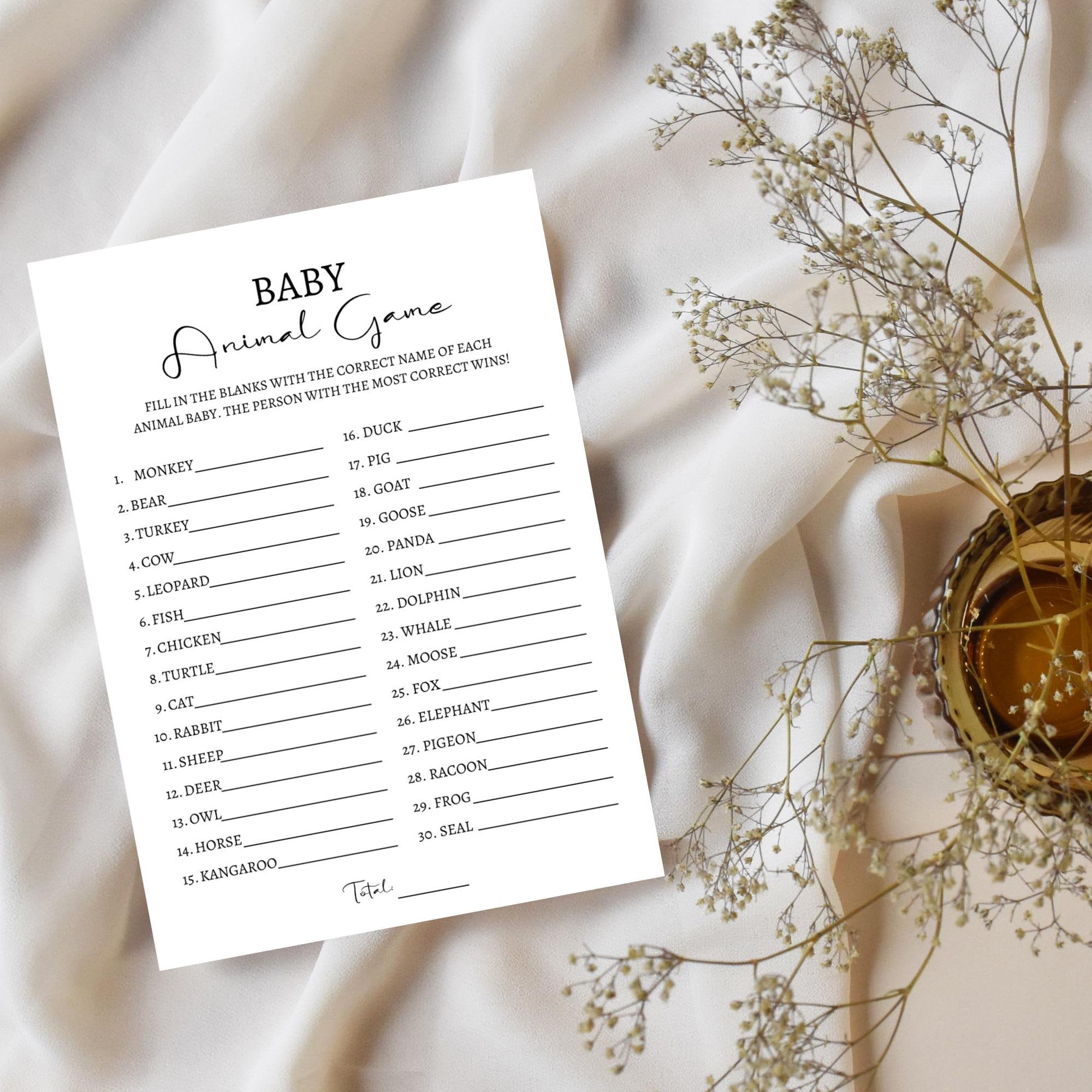 Baby Animal Baby Shower Game, Name the Baby Animal, Baby Animal Name ...