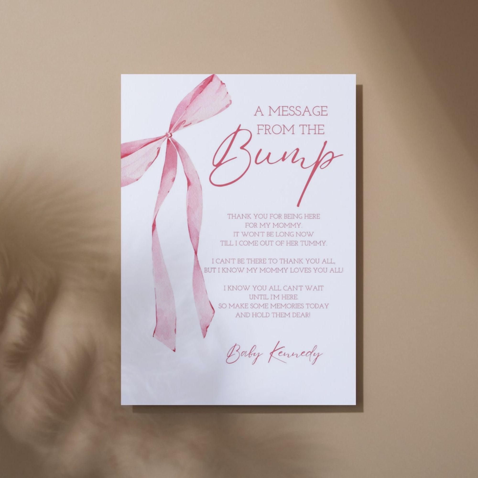 Pink Bow Message From the Bump Baby Shower Sign, Coquette Sweet Message ...