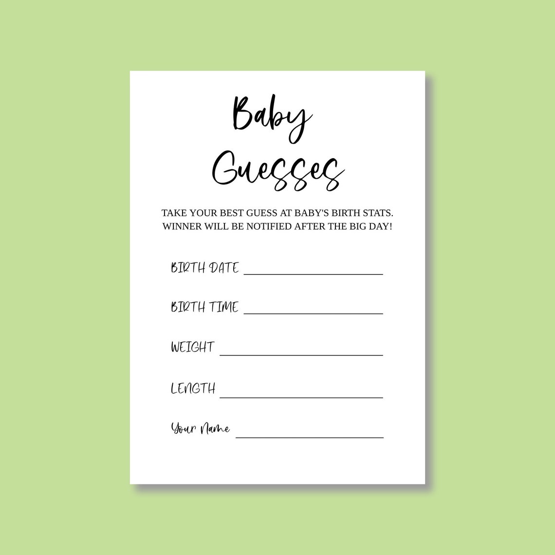 Baby Guesses Baby Stat's Card, Guess the Baby's Birth Stats, Baby ...