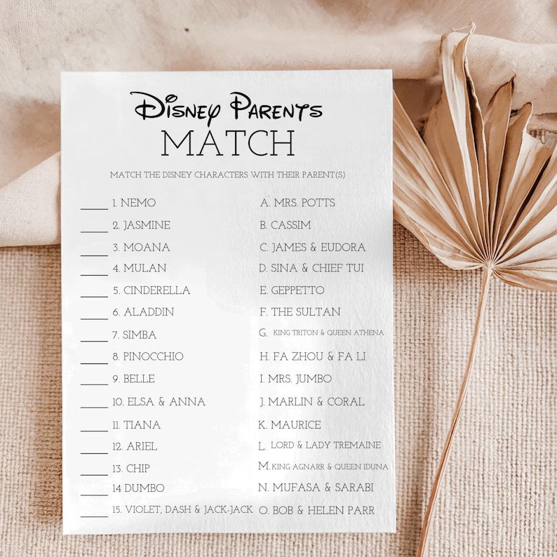 Parents Match Baby Shower Game, Match the Parents, Cartoon Characters ...