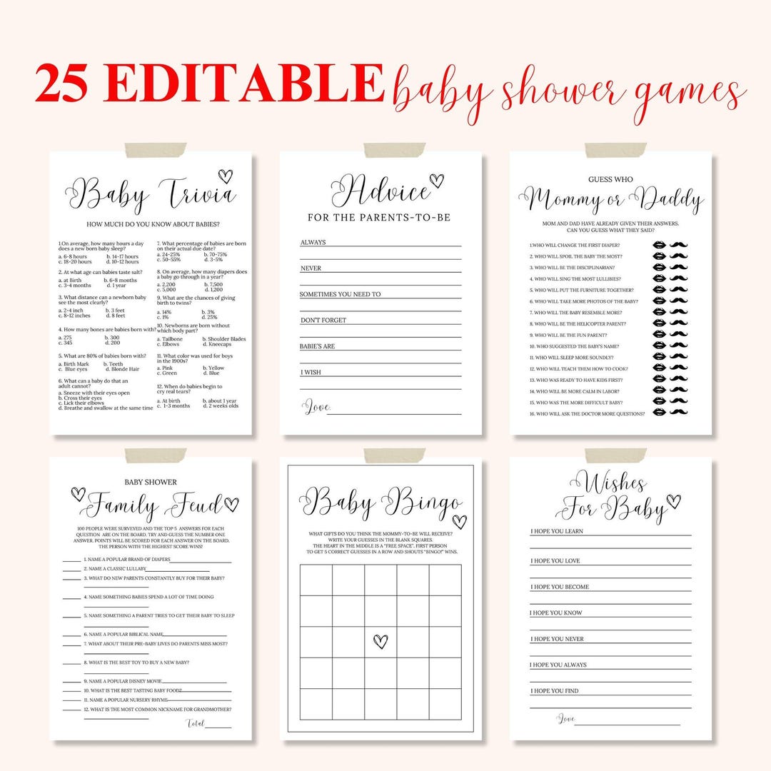Editable Baby Shower Games Bundle, Minimalist Baby Shower, Baby Shower ...