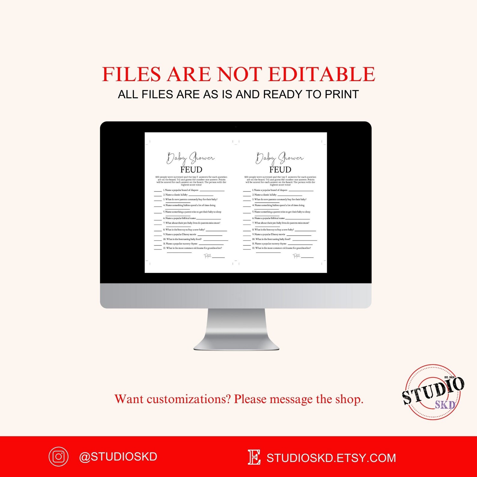 Baby Shower Feud, Guess the Top Five Answers on the Board, Baby Shower ...