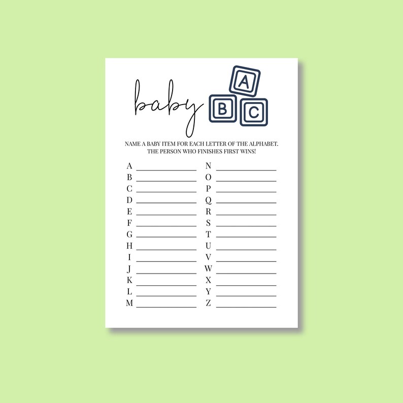 Baby ABC Baby Shower Game Card Name That Baby Item Digital - Etsy