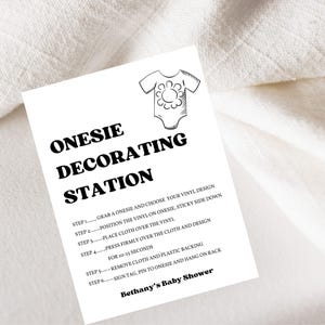 Onesie Station Baby Shower Sign, Decorate a Onesie Baby Shower Activity ...