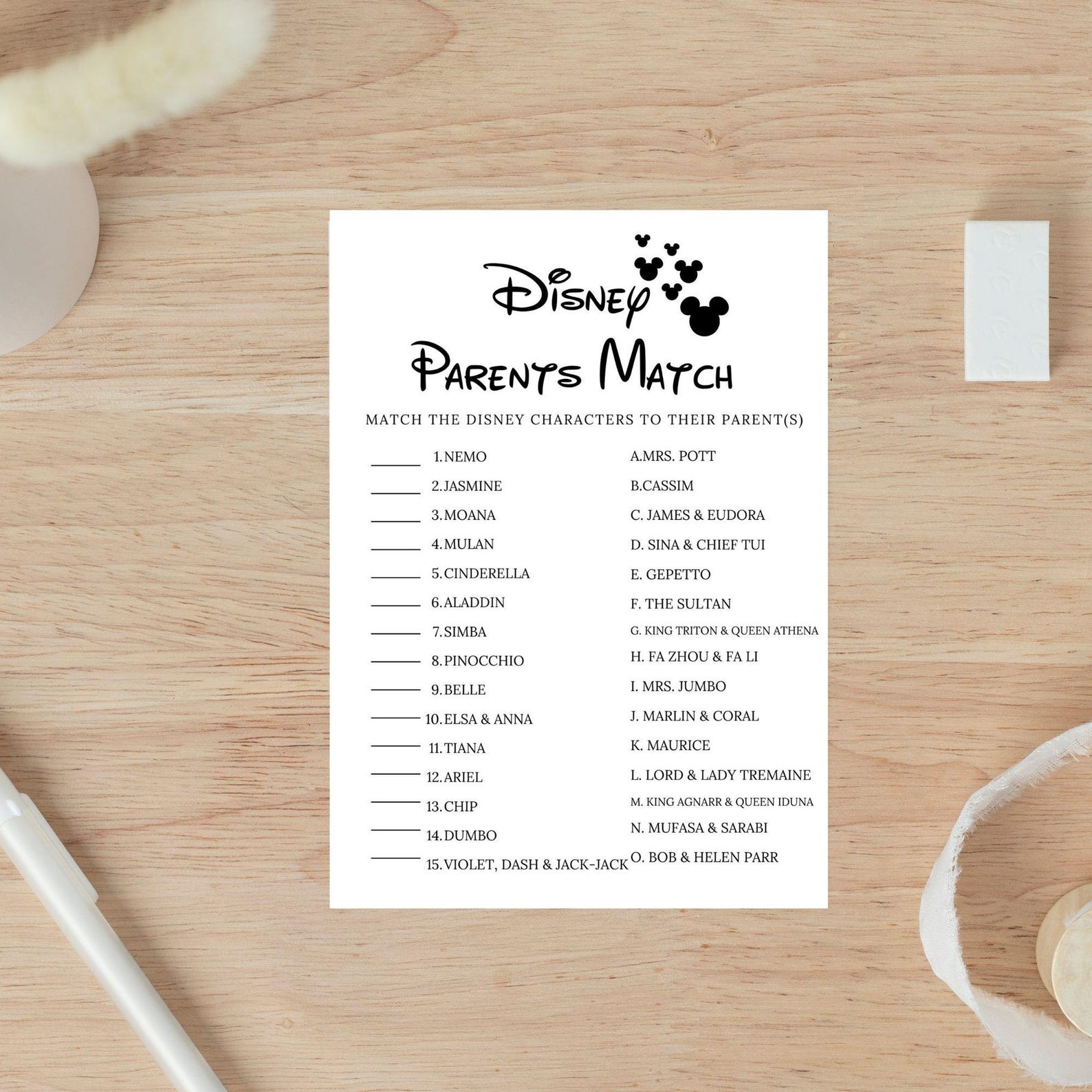 Parents Match Baby Shower Game Match the Parents to Your Favorite ...