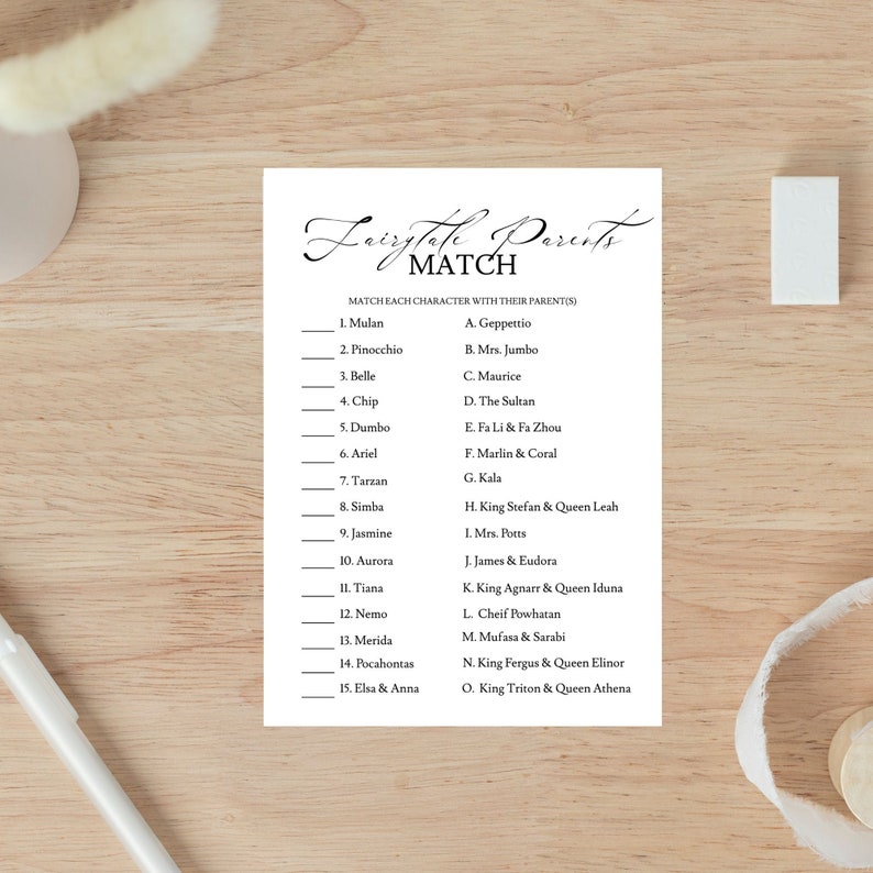 Fairytale Parents Match Baby Shower Game, Match the Parents, Baby ...