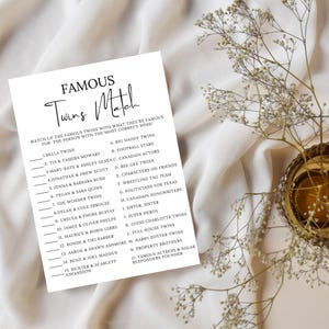 Famous Twins Match Baby Shower Game, Twins Match Game Card, Twin Baby ...