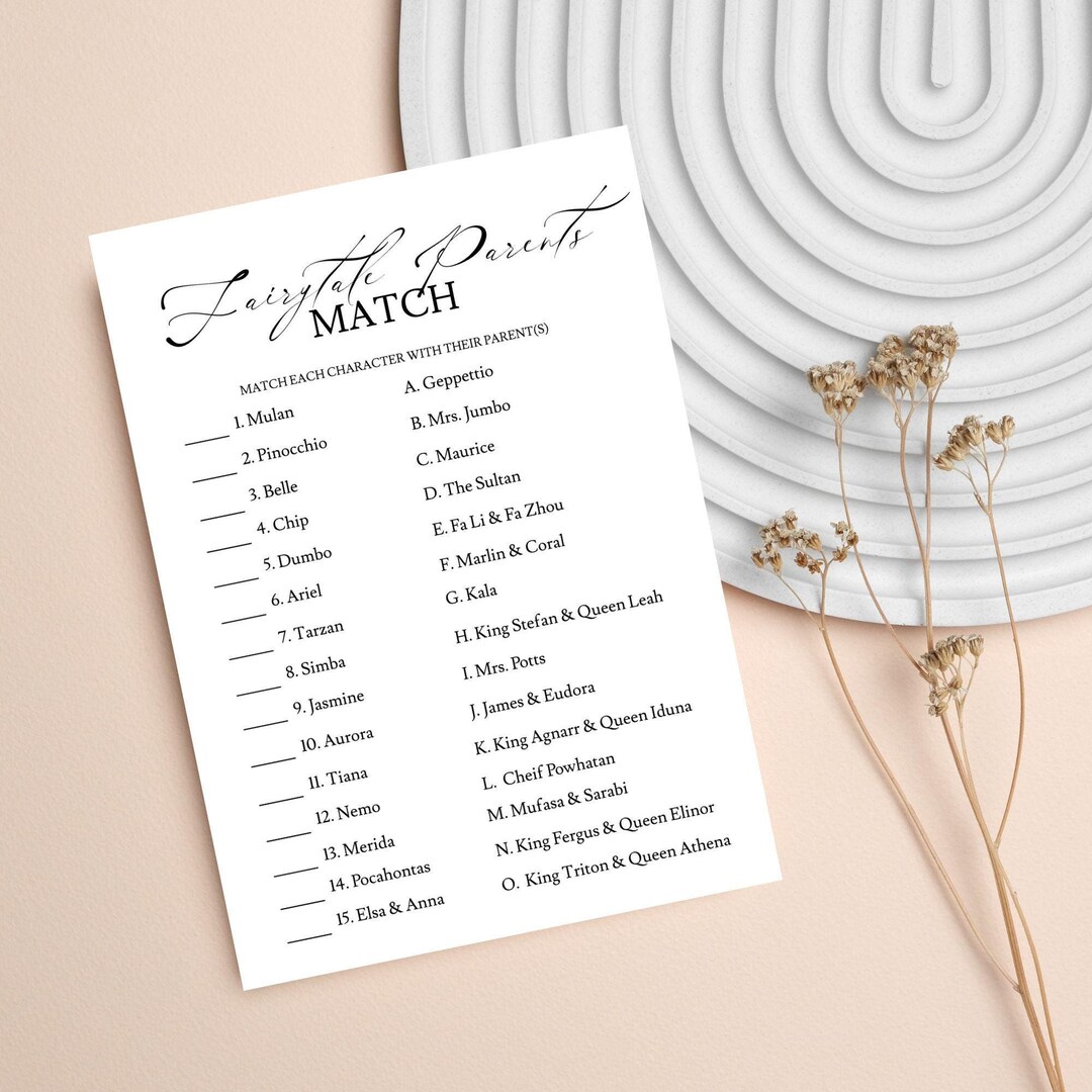 Fairytale Parents Match Baby Shower Game, Match the Parents, Baby ...
