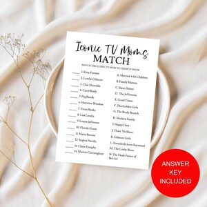 Iconic TV Moms Match, Baby Shower Games, Baby Shower Matching Game ...