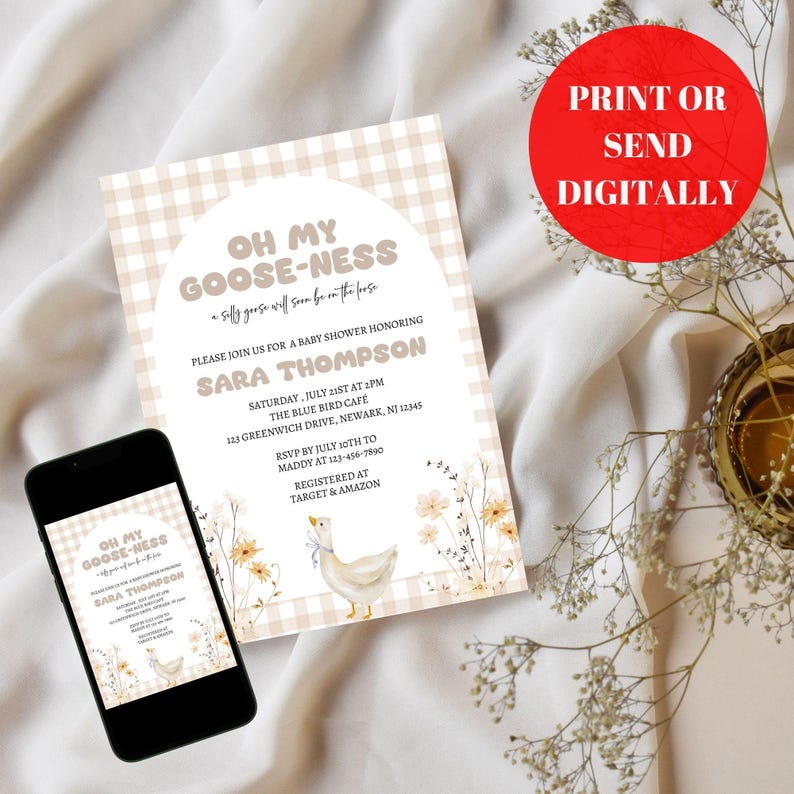 Silly Goose Baby Shower Invitation, Oh My Goose-ness, Wild Flowers Baby ...