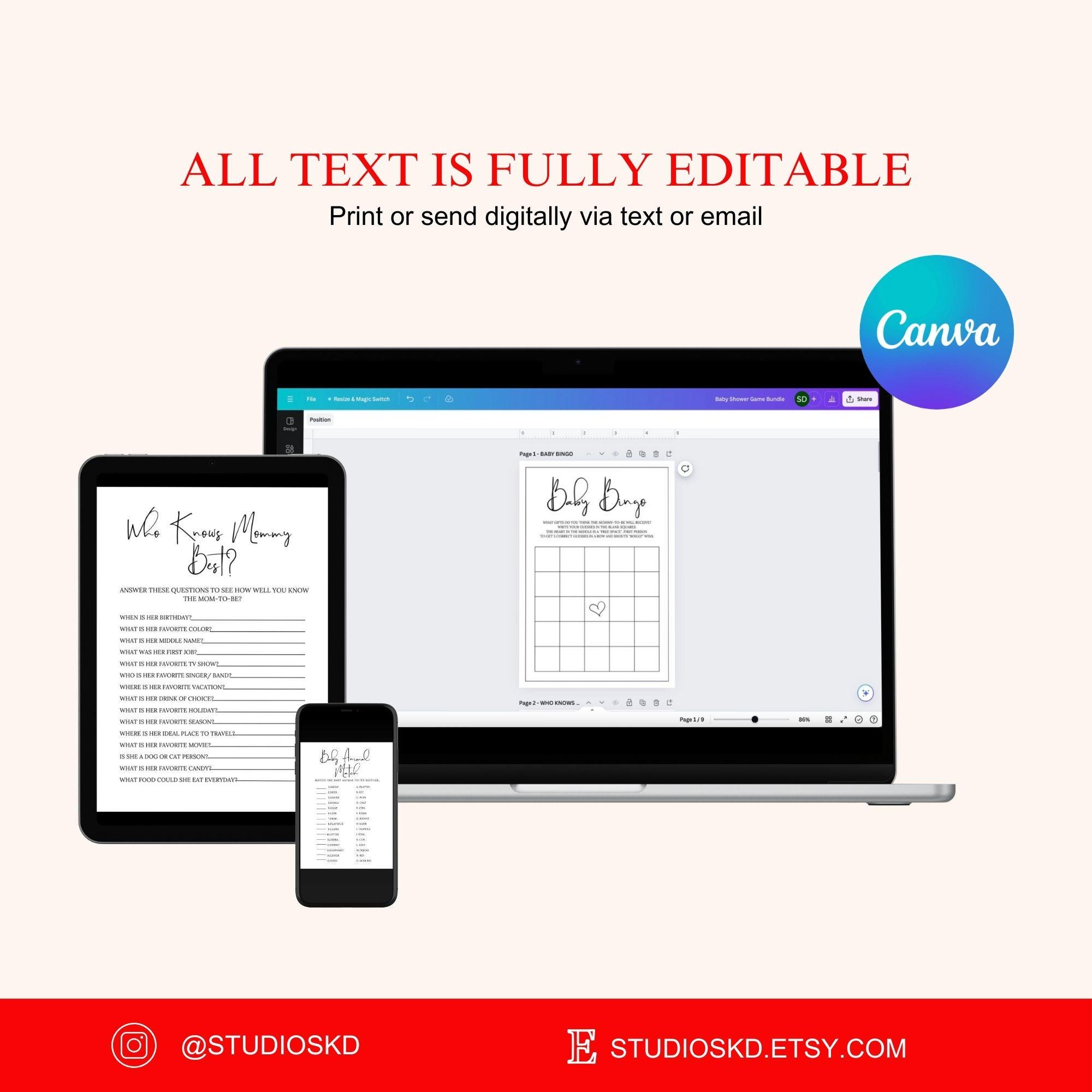 Top 6 Baby Shower Games Bundle Baby Shower Bingo, Who Knows Mommy Best ...