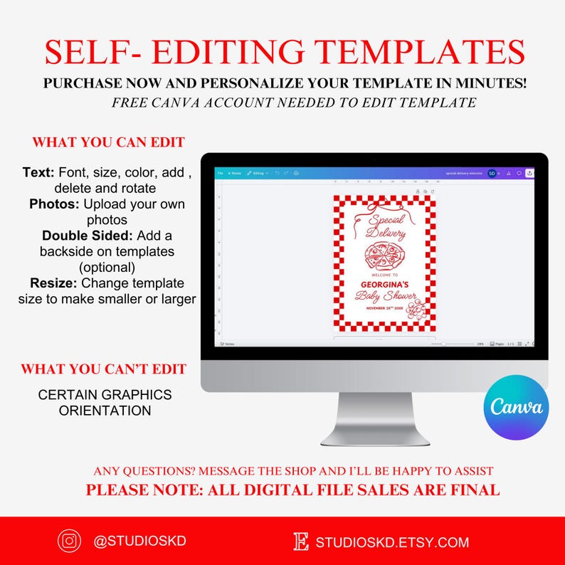 Editable Special Delivery Baby Shower Welcome Sign, Hand Drawn Italian ...