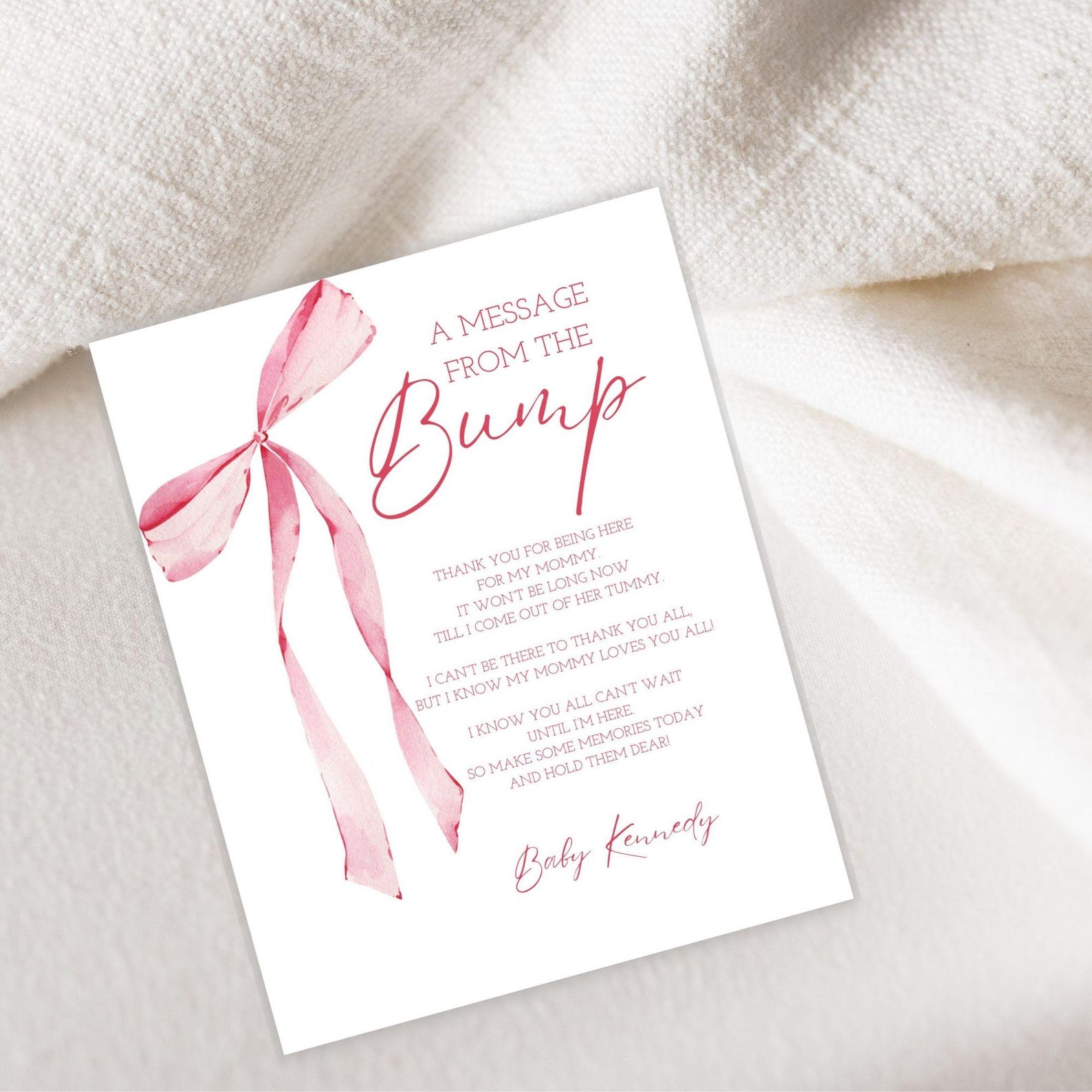 Pink Bow Message From the Bump Baby Shower Sign, Coquette Sweet Message ...
