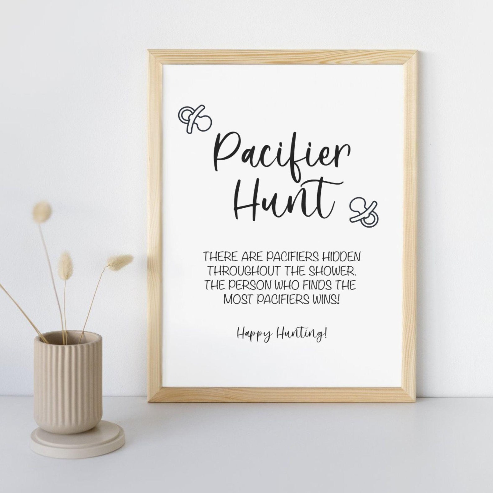 Pacifier Hunt Baby Shower Game Sign, Find the Most Pacifiers, Hunting ...