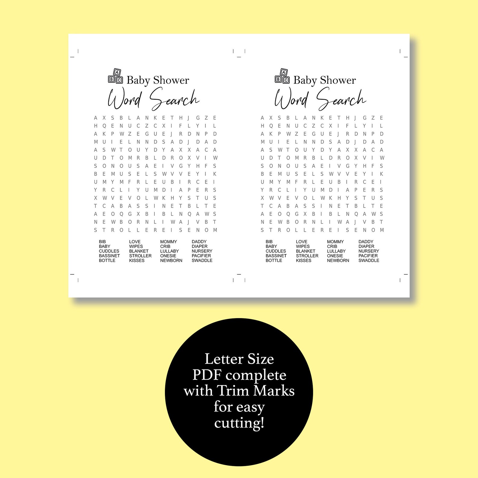 Baby Shower Word Search Game Baby Shower Fun Digital - Etsy