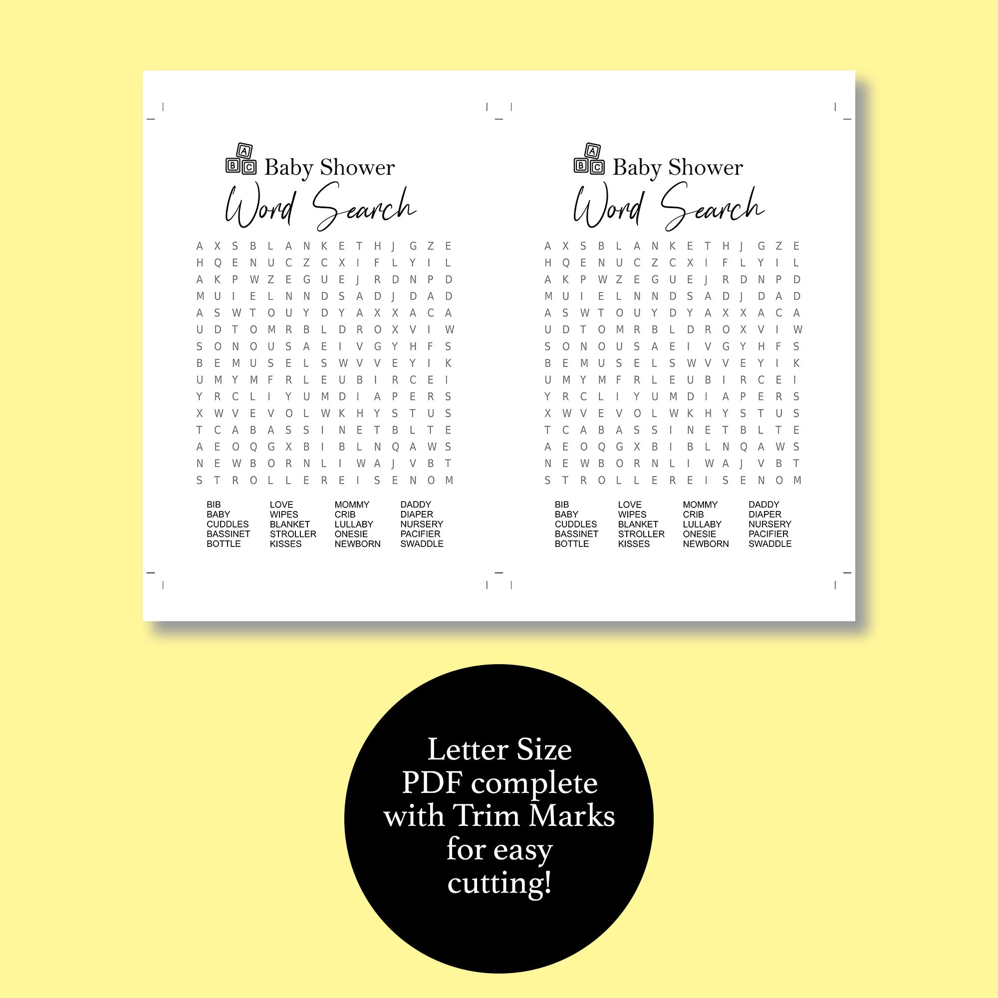 Baby Shower Word Search Game Baby Shower Fun Digital - Etsy